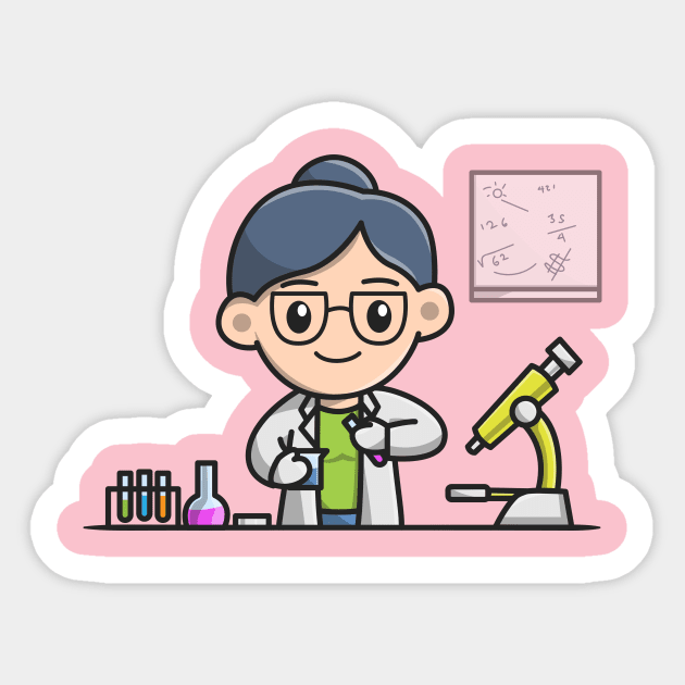 Cute Female Scientist Experimenting In The Laboratory Cartoon Cute Female Scientist